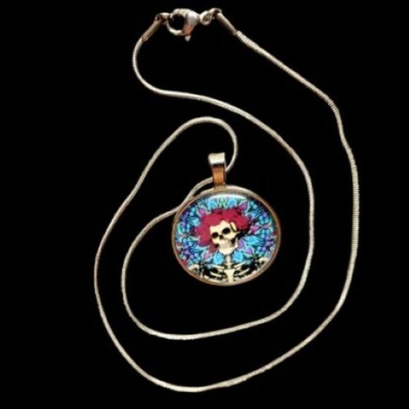Handmade | Jewelry | Grateful Dead Skull And Roses Necklace Silver ...
